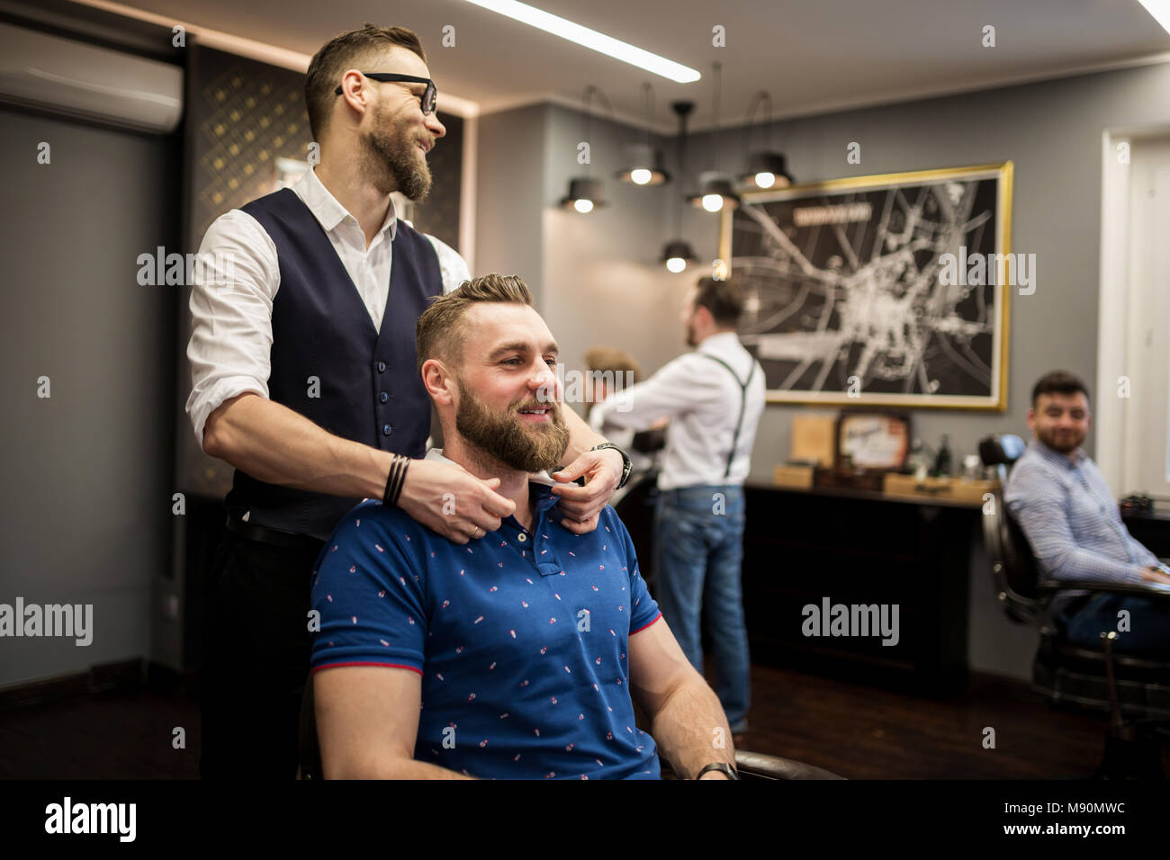 Barber waiting customer hi-res stock photography and images - Alamy