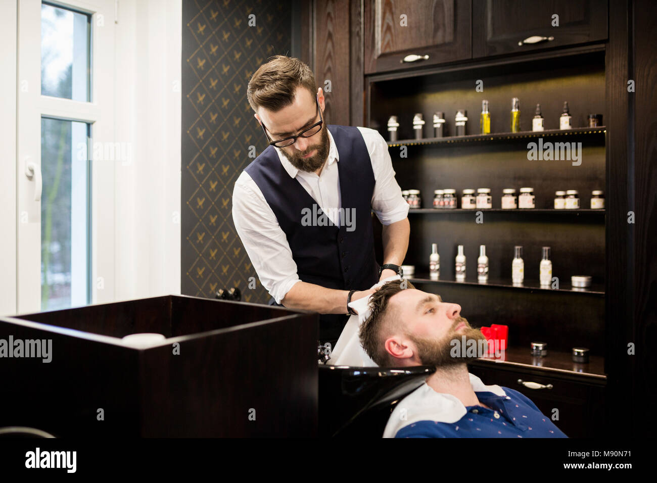 Young man barber shop preparing hi-res stock photography and images - Alamy