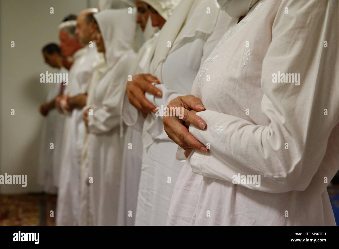 Alawiya sufi muslims praying on Laylat Al-Qadr festival. Drancy, Seine ...