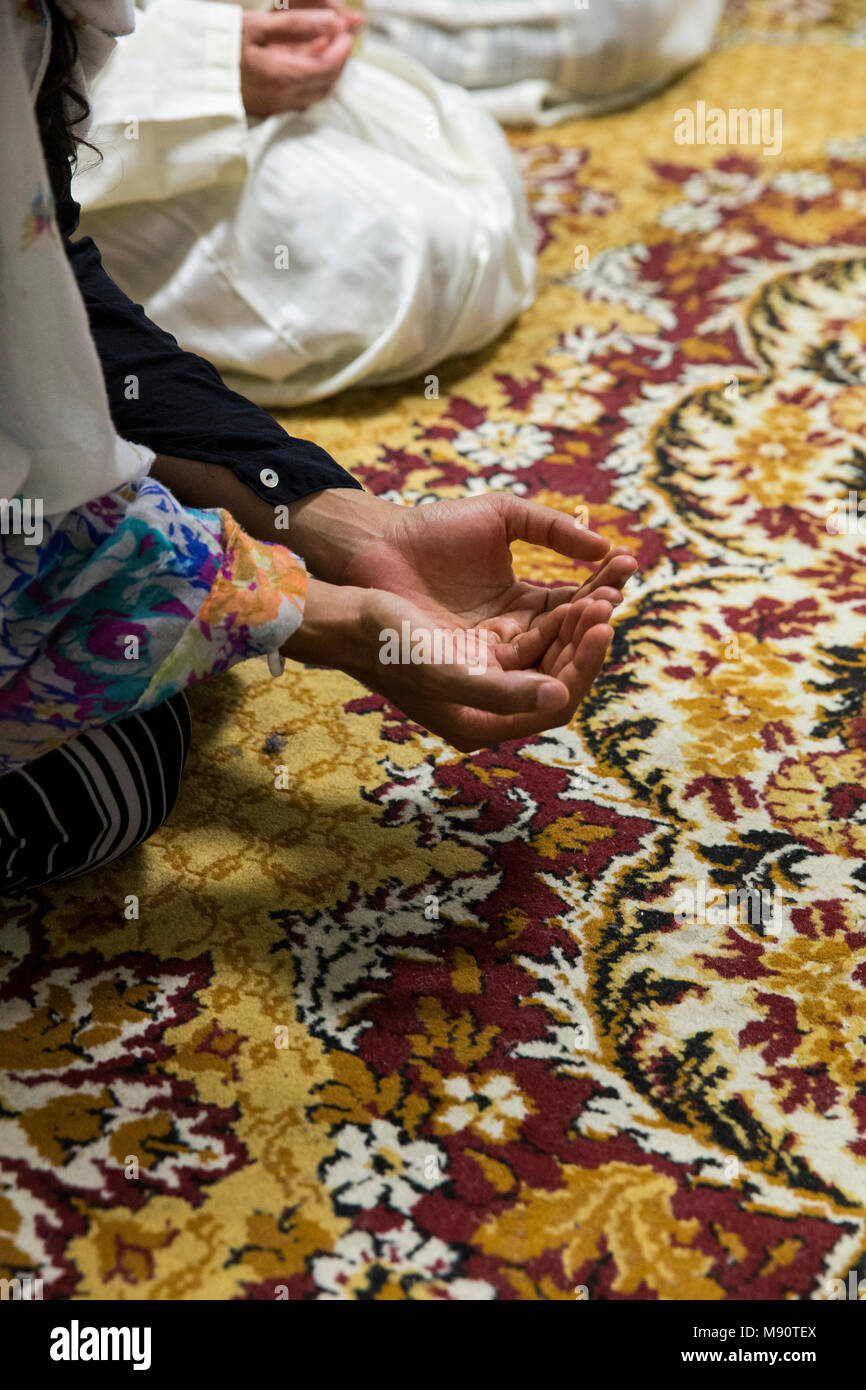 Alawiya sufi muslims praying on Laylat Al-Qadr festival. Drancy, Seine ...