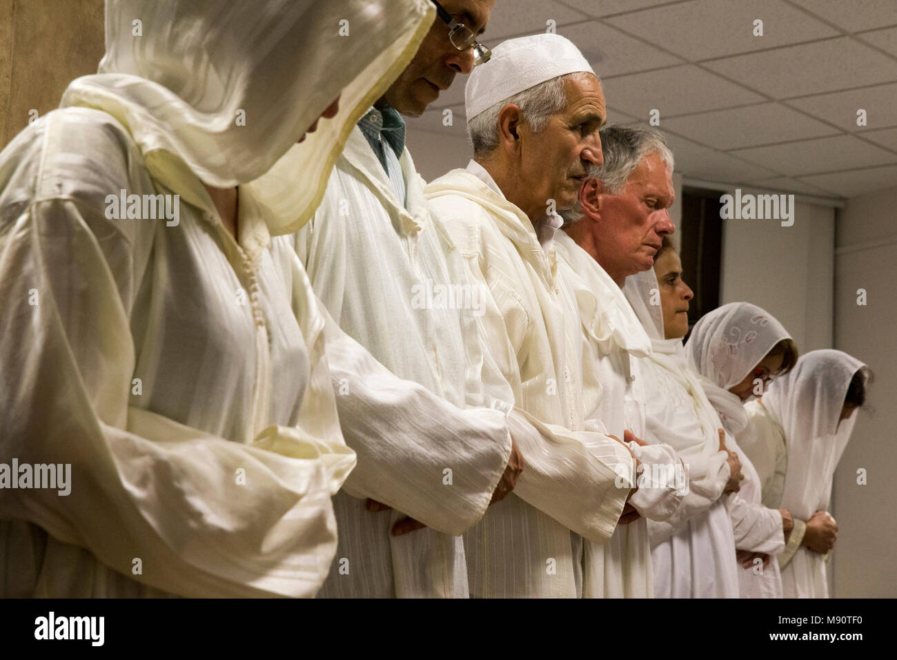 Alawiya sufi muslims praying on Laylat Al-Qadr festival. Drancy, Seine ...