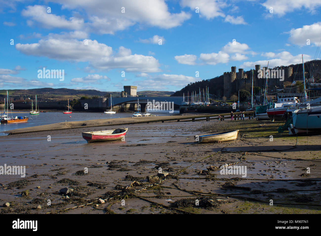 Landscape view of Conwy in Wales, with the view of its famous castle ...