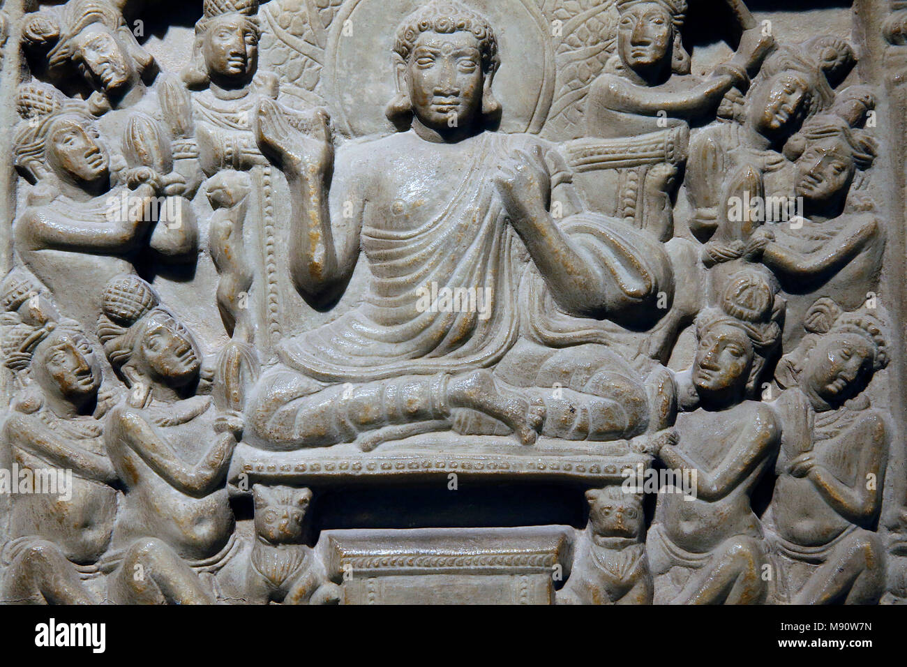 National museum of India, Delhi. Ayaga frieze depicting scenes from ...