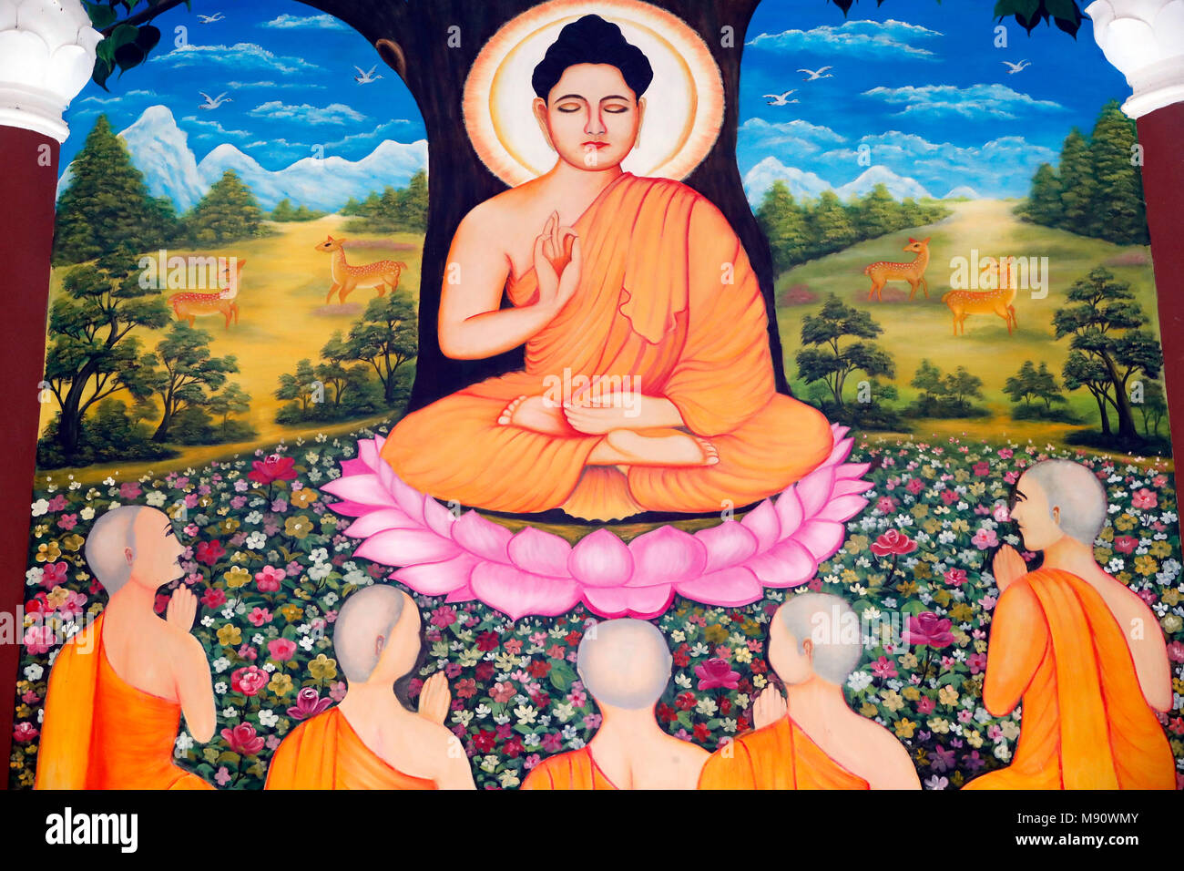 Chua Tu Quang buddhist temple. Shakyamuni Buddha preaching the sermon ...