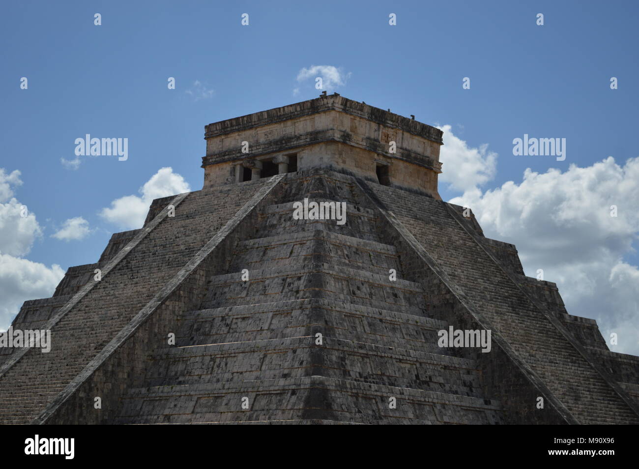 The northwest corner of El Castillo pyramid at Chichen Itza, Mexico ...