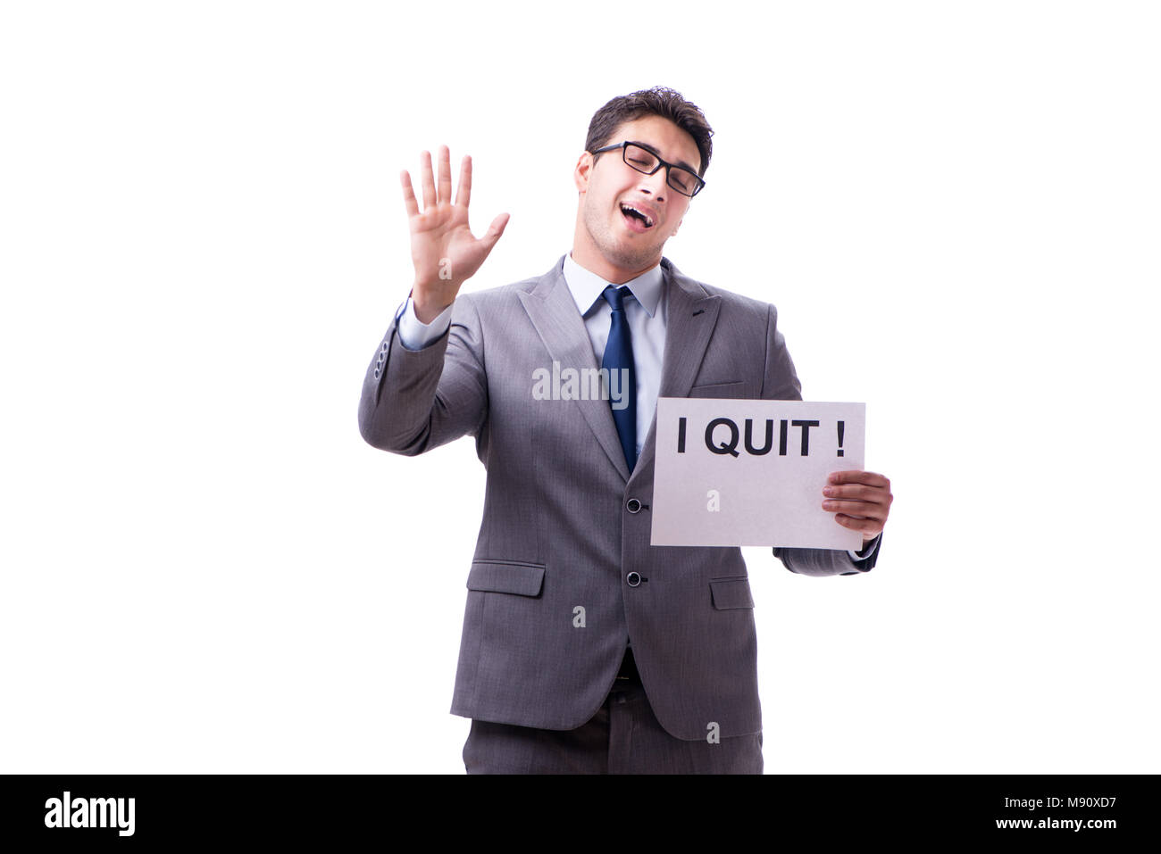 Businessman in resignation concept isolated on white background Stock ...
