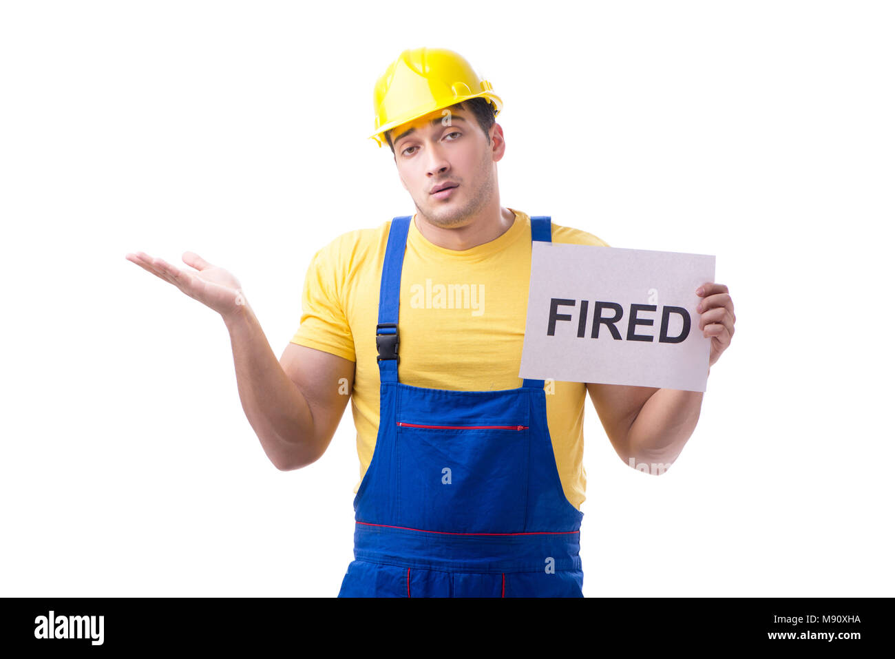 Repairman fired from his job isolated on white Stock Photo - Alamy