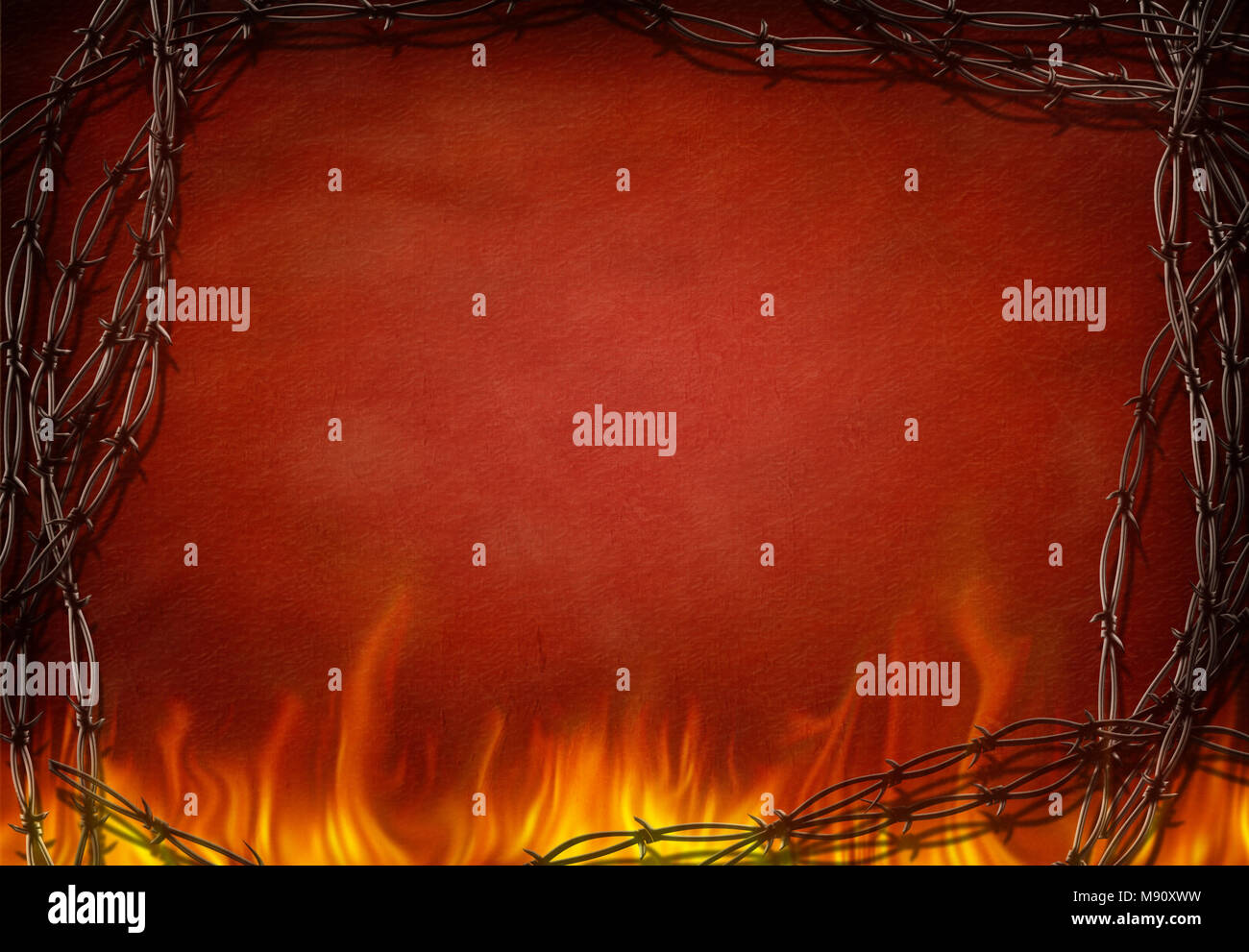 Red grunge background with barbed wire and fire Stock Photo - Alamy