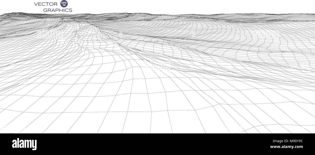 Abstract digital landscape. Cyber or technology background.Vector ...