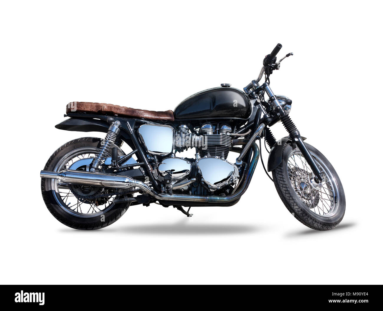 Classic style black motorcycle side view isolated on white Stock Photo ...