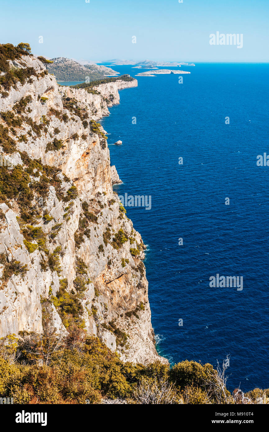Telašćica cliffs and coastline with distant Kornati islands seen from ...