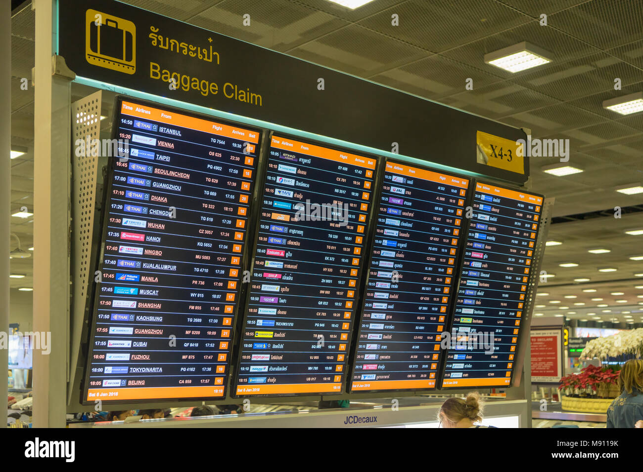 Bangkok, Thailand - January 6, 2018: Arrival Board in Suvarnabhumi ...