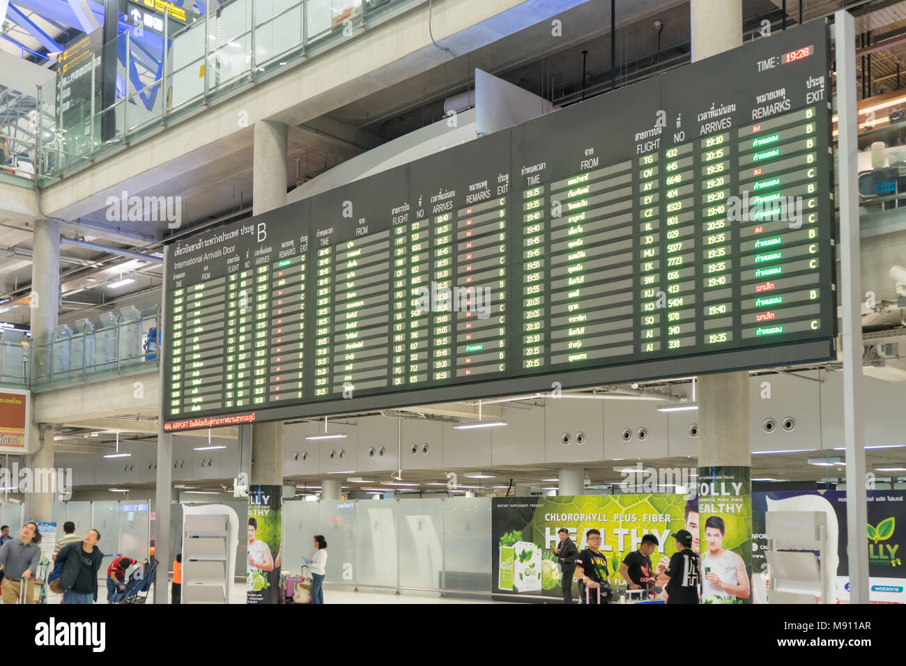 Bangkok, Thailand - January 6, 2018: Arrival Board in Suvarnabhumi ...