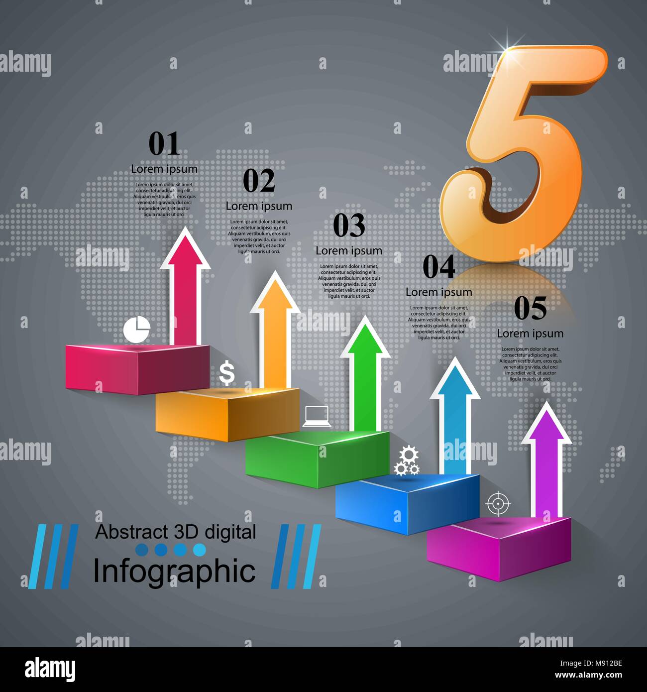 Infographics up the ladder to success. Business stair. Five icon Stock ...