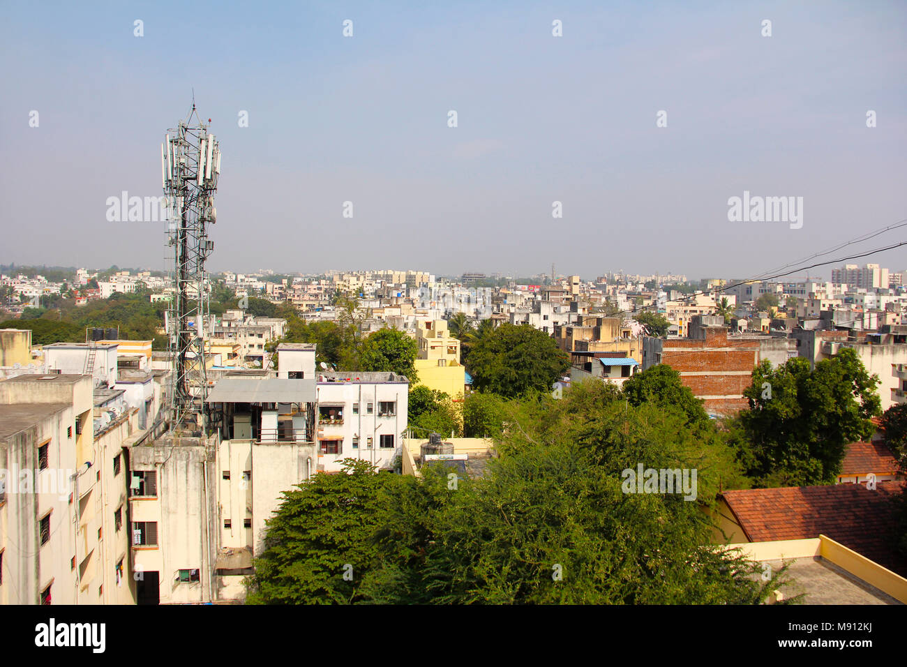 Modern cityscape with mobile tower and building at Chinchwad, Pune ...