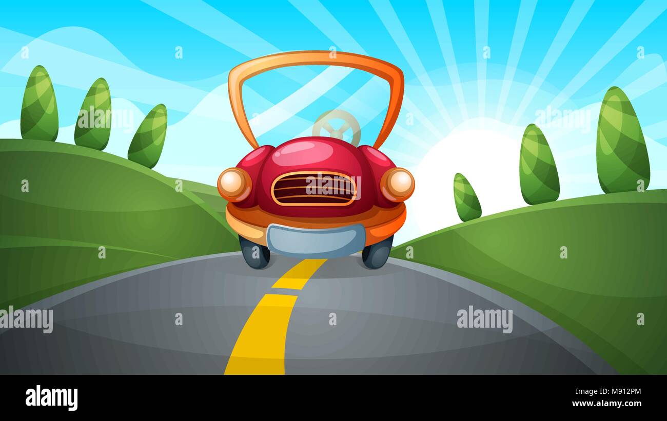Travel illustration. Cartoon road landscape Stock Vector Image & Art ...