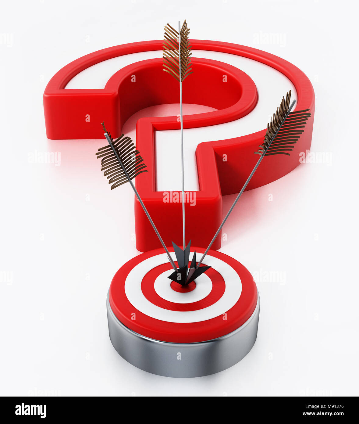 Arrows hit on target forming a question mark. 3D illustration Stock ...