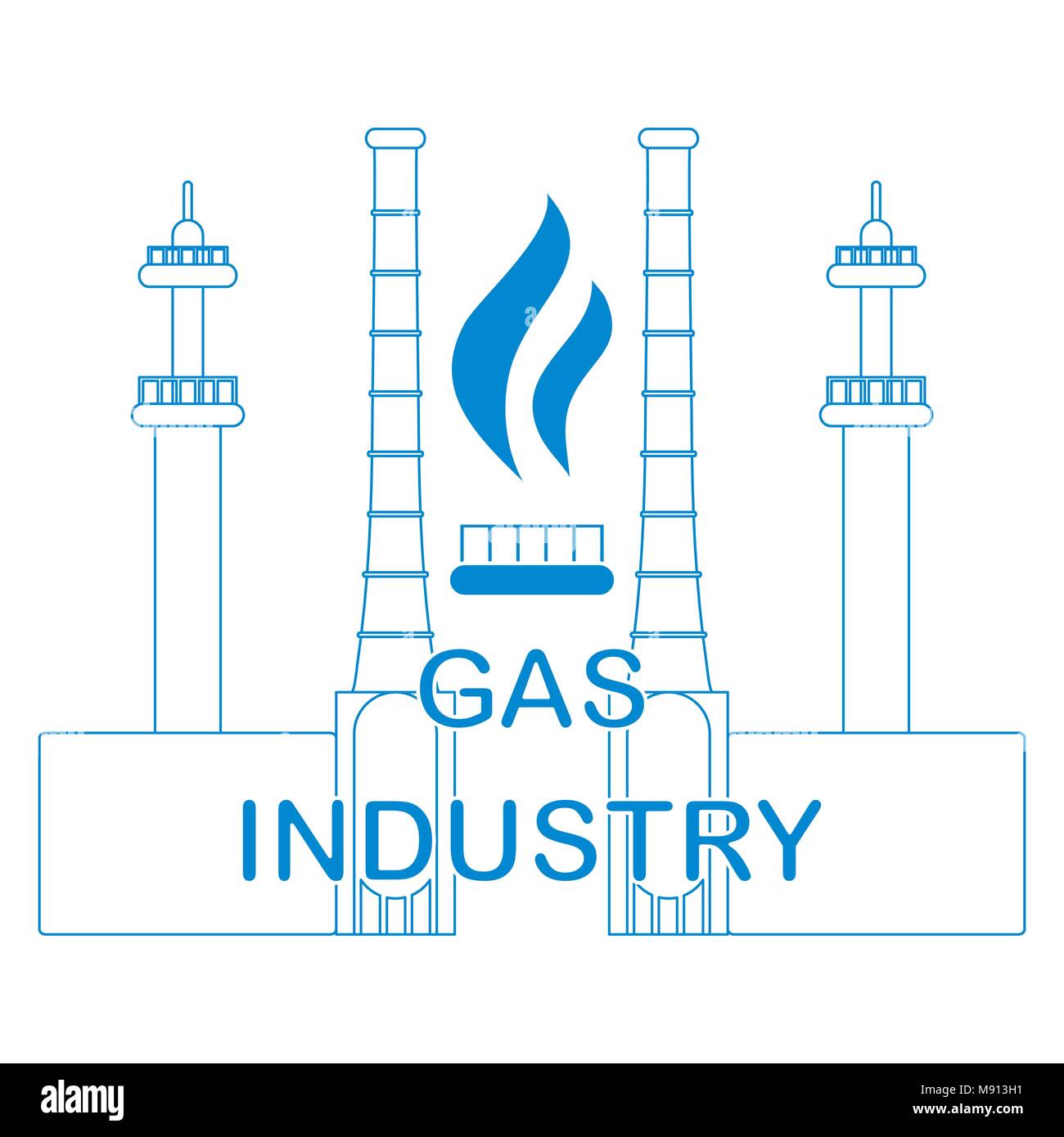 Gas processing plant. Gas burner with flame. Design for announcement ...