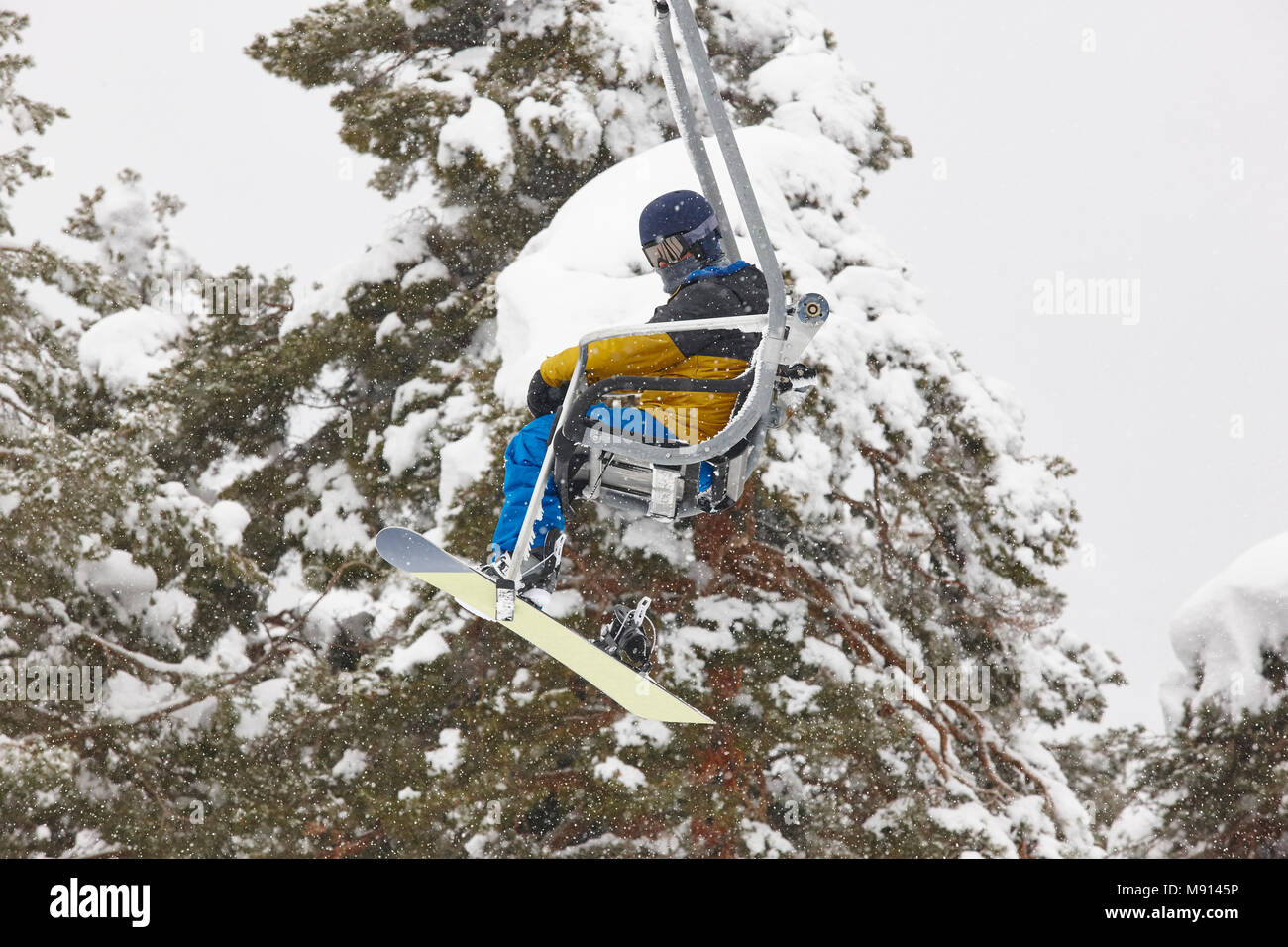 Ski lift and slope on a snow landscape. Winter sport. Horizontal Stock ...