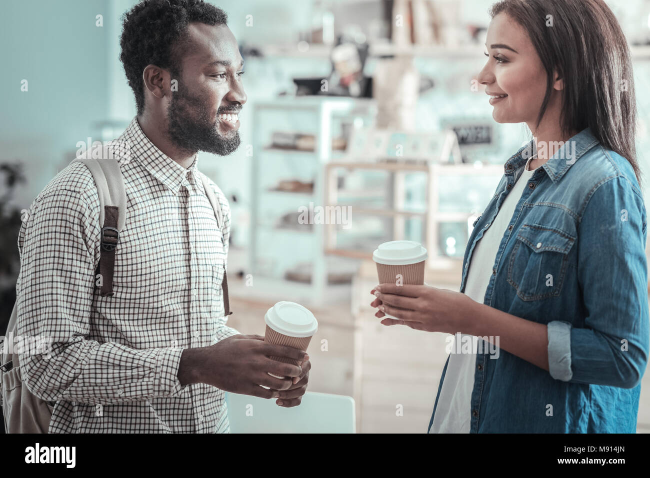 Happy positive people having coffee Stock Photo - Alamy