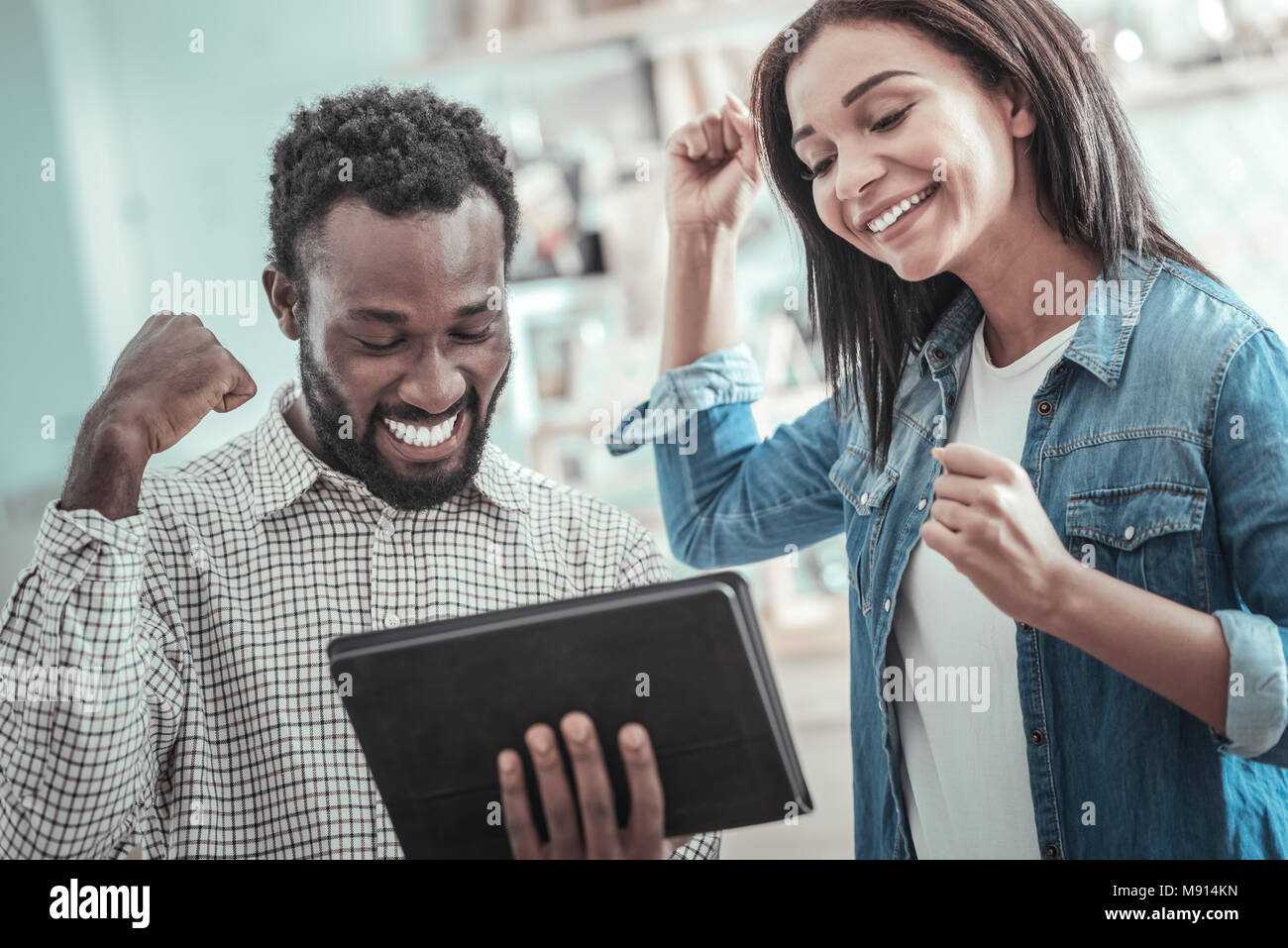 Happy delighted people expressing their emotions Stock Photo - Alamy