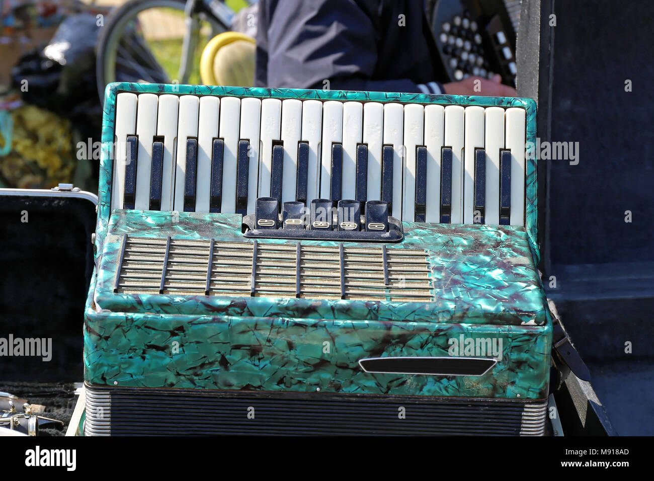 Used Green Piano Accordion Musical Instrument at Flea Market Stock ...
