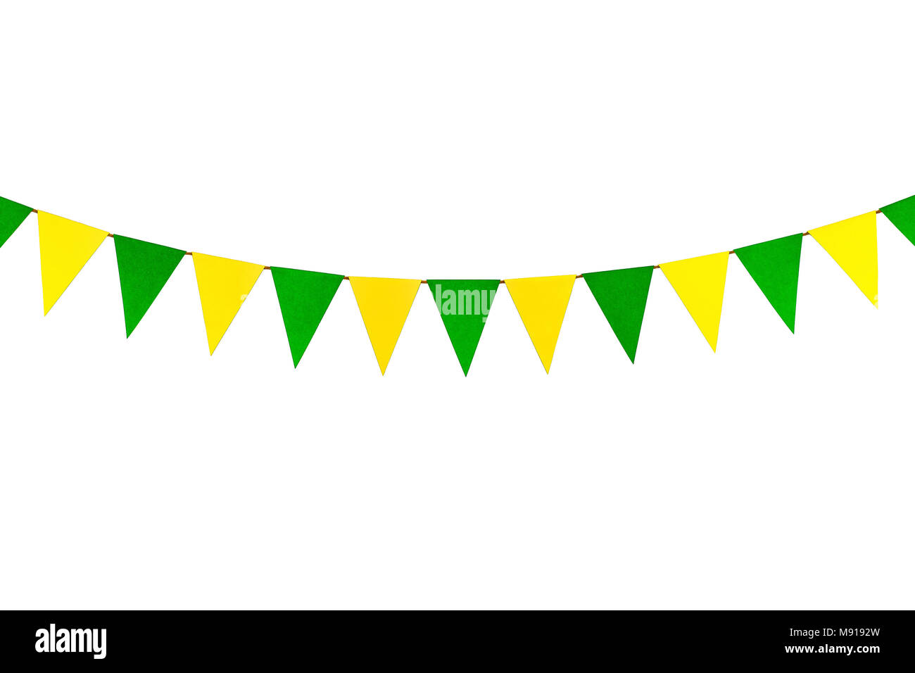 Triangle papers hanging on the rope.On the white background Stock Photo ...