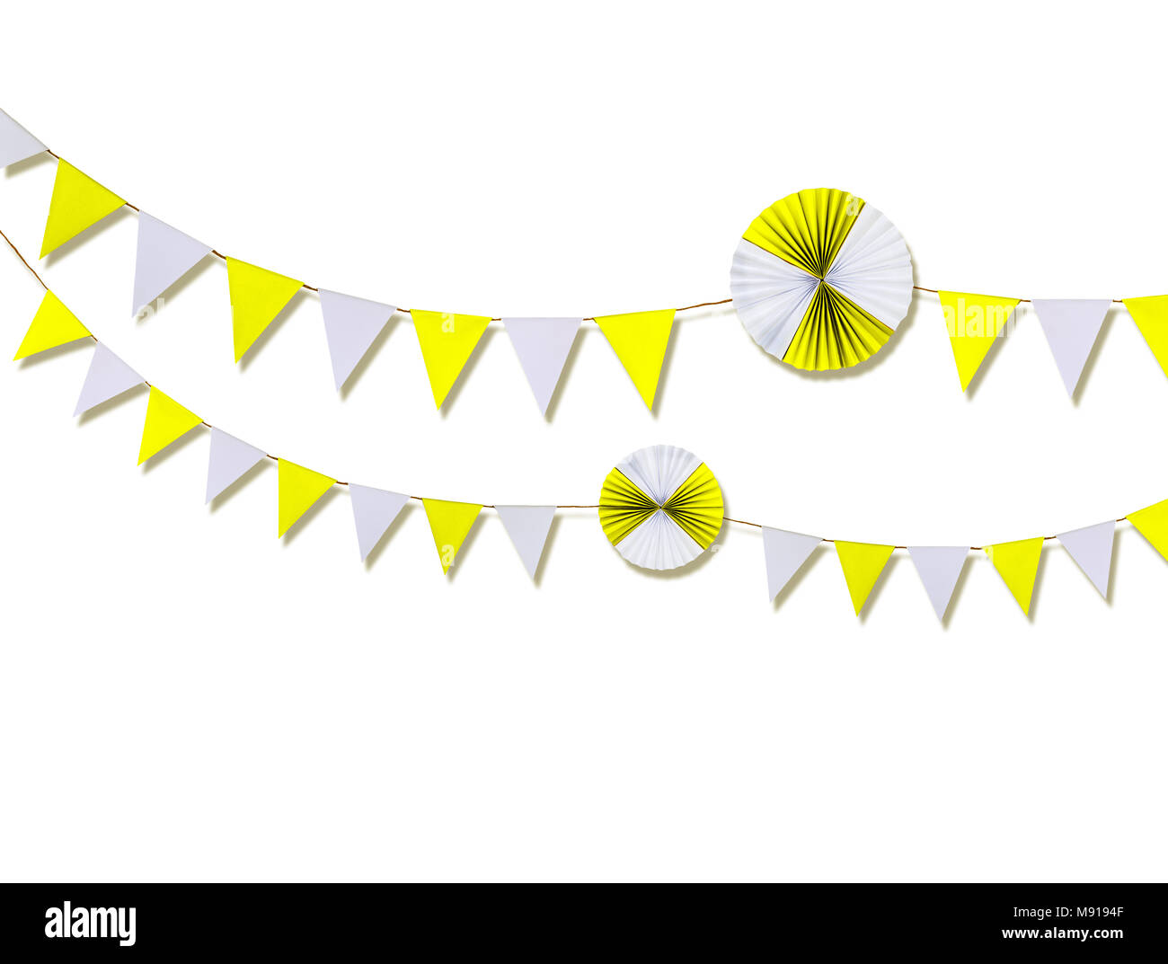 Triangle papers hanging on the rope.On the white background Stock Photo ...
