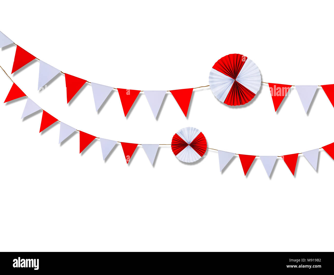 Triangle papers hanging on the rope.On the white background Stock Photo ...