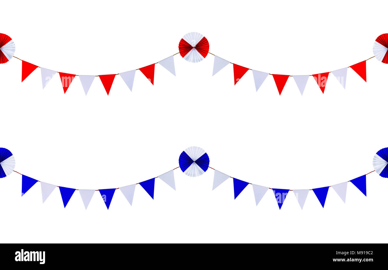 Triangle papers hanging on the rope.On the white background Stock Photo ...