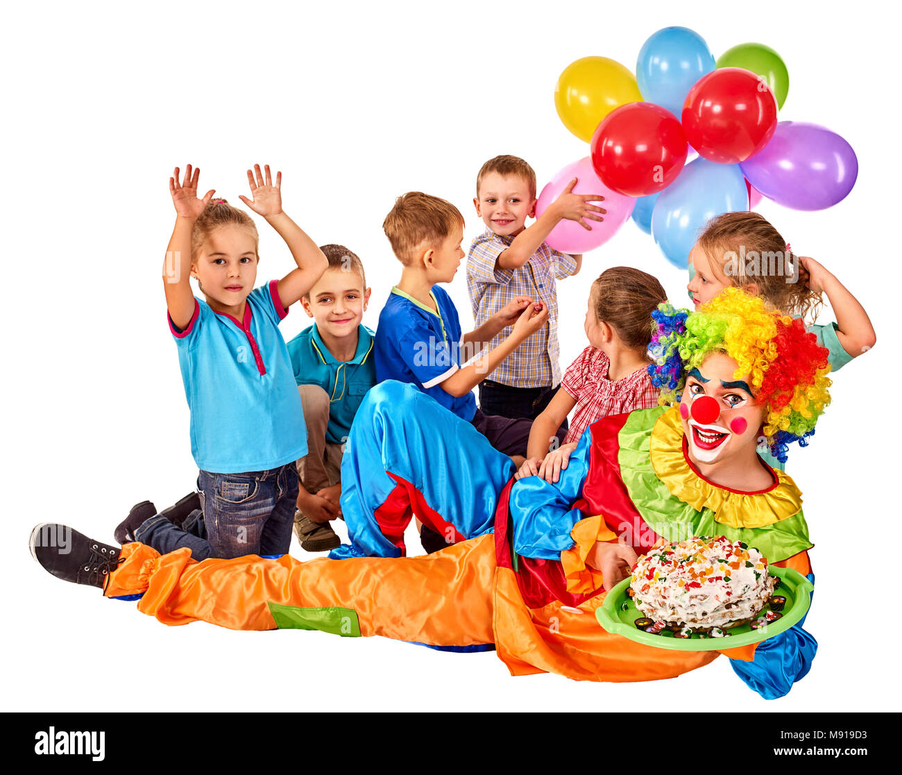 Birthday child clown playing with children. Kid cakes celebratory Stock ...