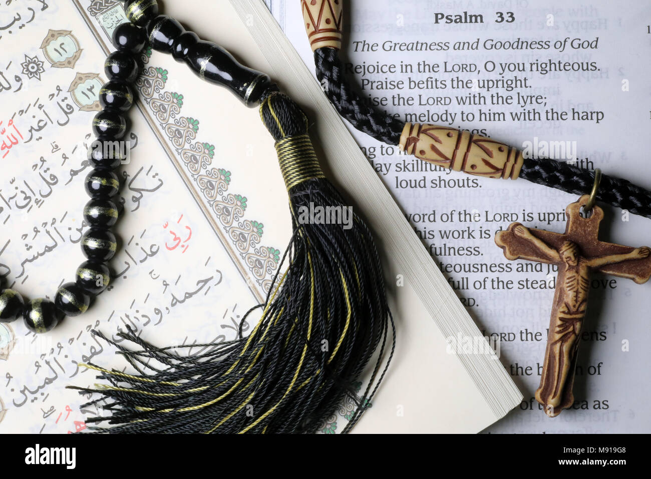 Christianity, Islam 2 monotheistic religions. Bible and Quran. Crucifix ...