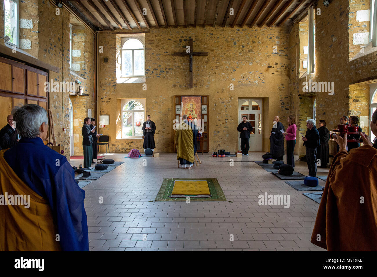 Zen sesshin (retreat) in a catholic monastery. France Stock Photo - Alamy