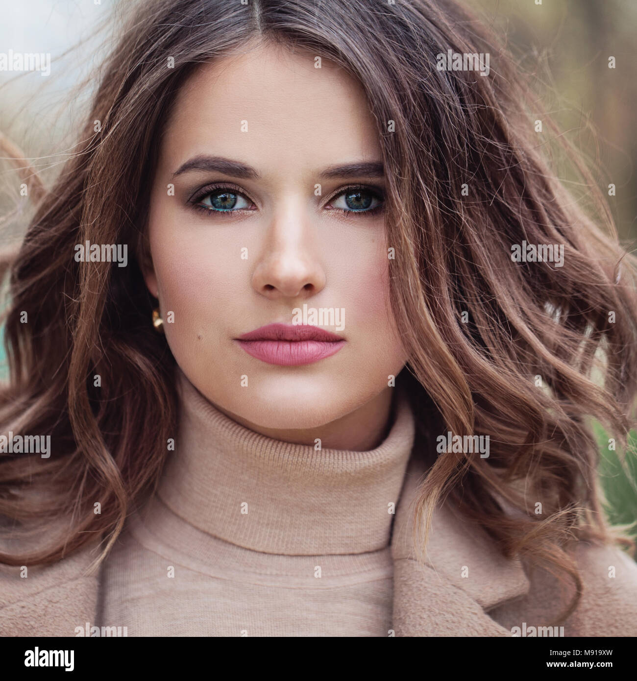 Magnificent Woman Outdoors. Portrait of Beautiful Young Woman Stock ...
