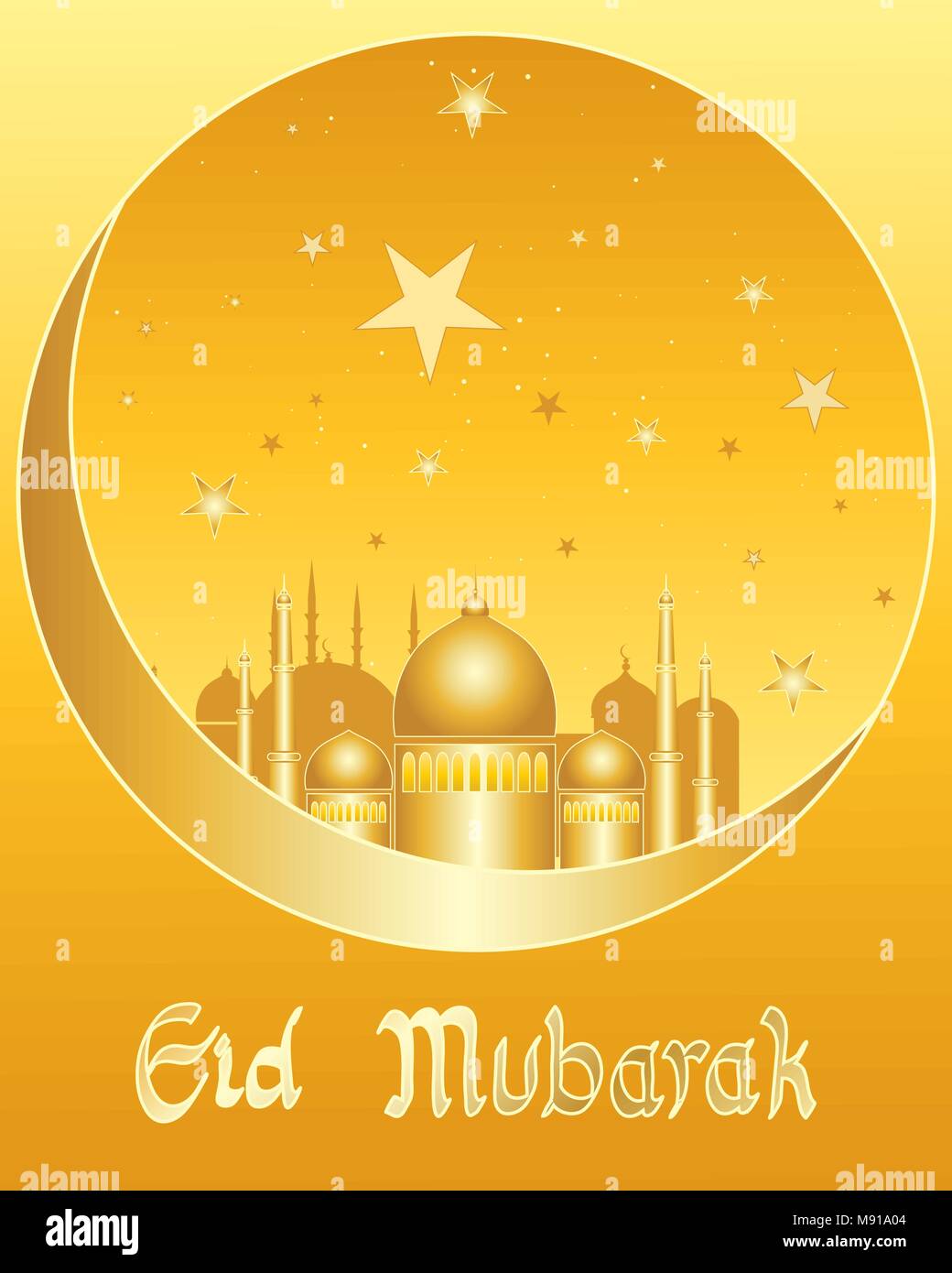 an illustration of a golden greeting card for the festival of eid with ...