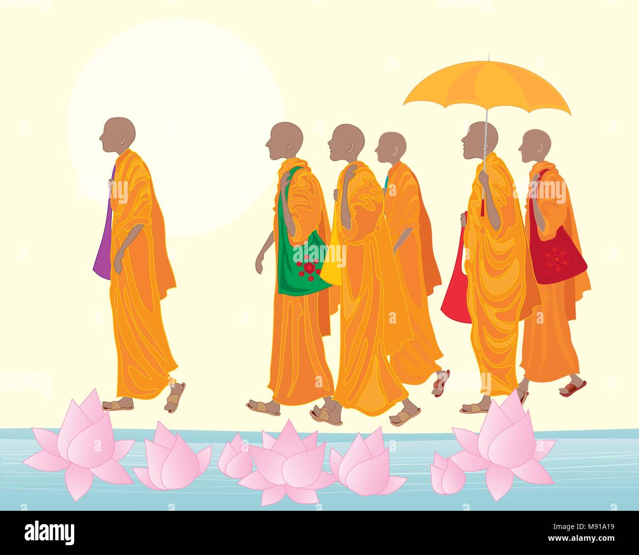 Buddhist monks walking Stock Vector Images - Alamy