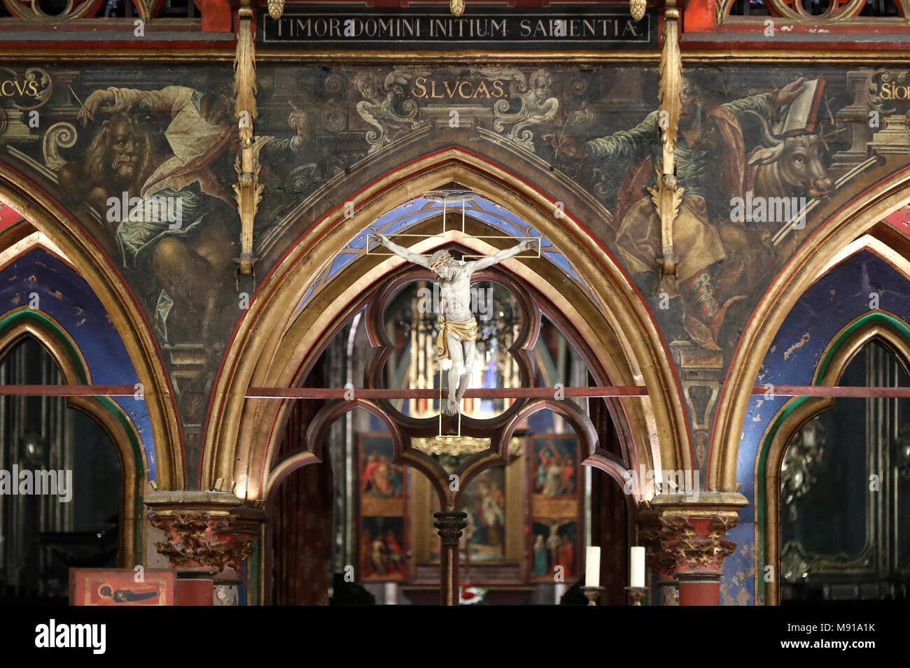Saint-Pierre-le-Jeune Protestant Church. The rood screen. Jesus on the ...