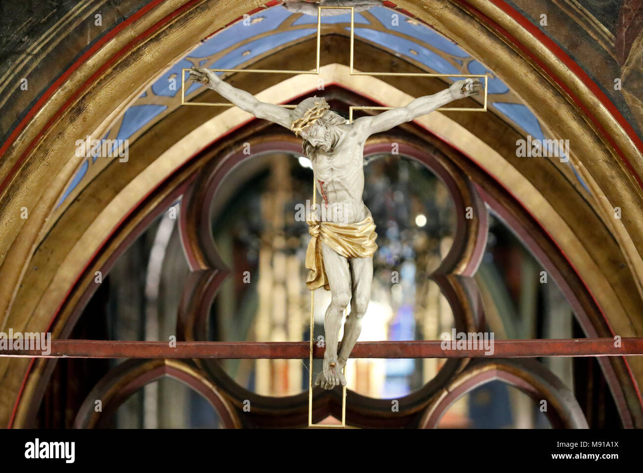 Saint-Pierre-le-Jeune Protestant Church. The rood screen. Jesus on the ...