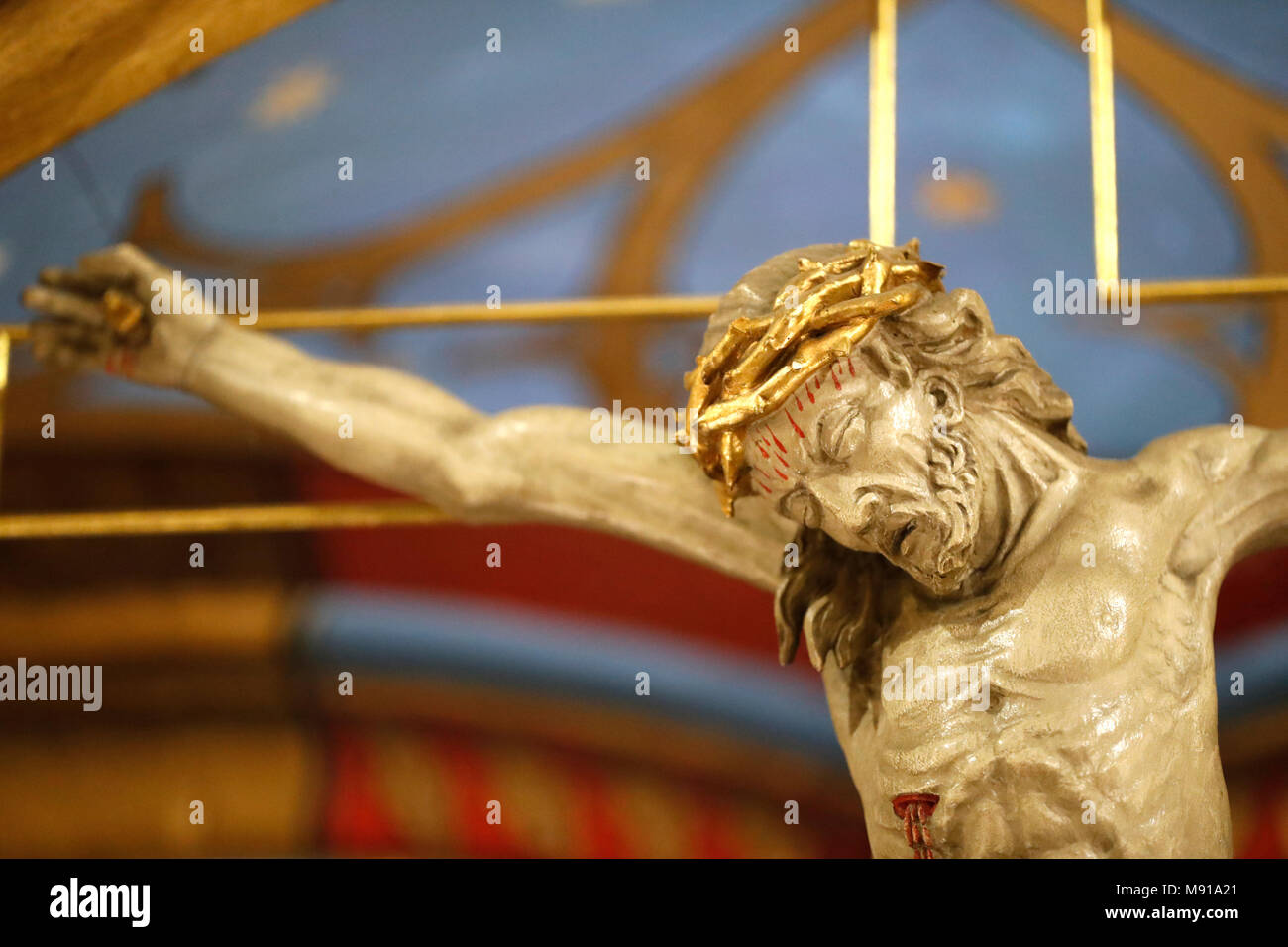 Saint-Pierre-le-Jeune Protestant Church. The rood screen. Jesus on the ...