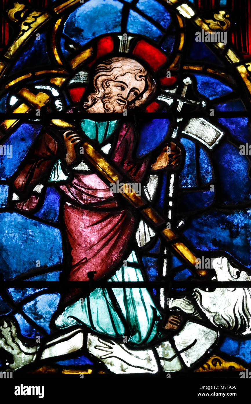 Temple Saint-ƒtienne Calvinist church. Jesus. Stained glass window ...