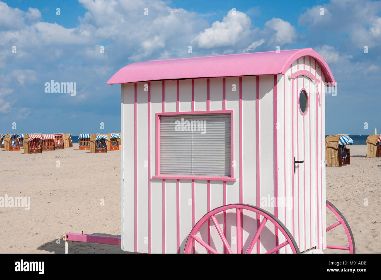 Historic bathing barrow also historic changing cubicle at the beach ...