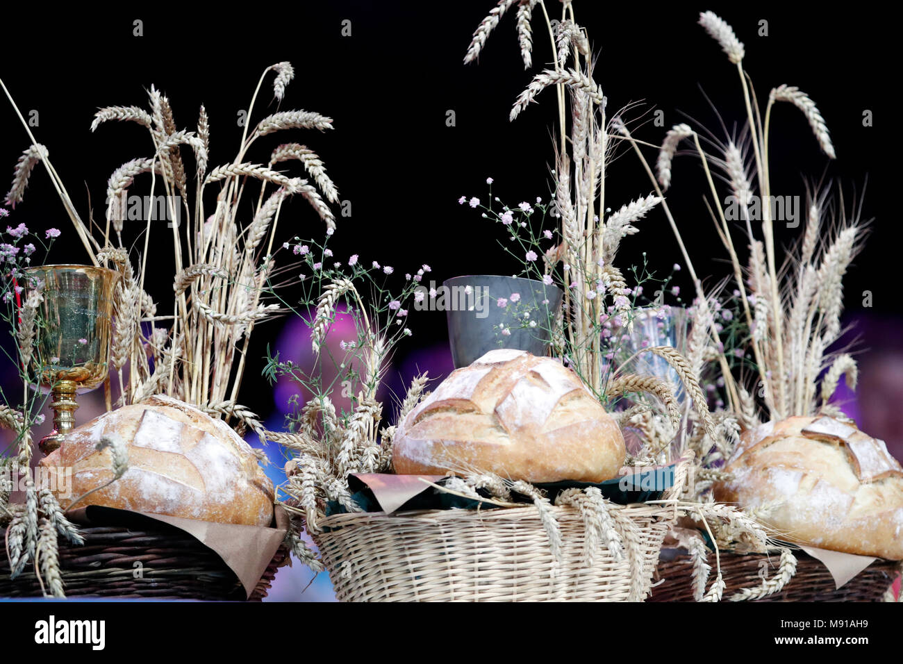 Protestant celebration at the Zenith of Strasbourg. Bread fand wine or ...