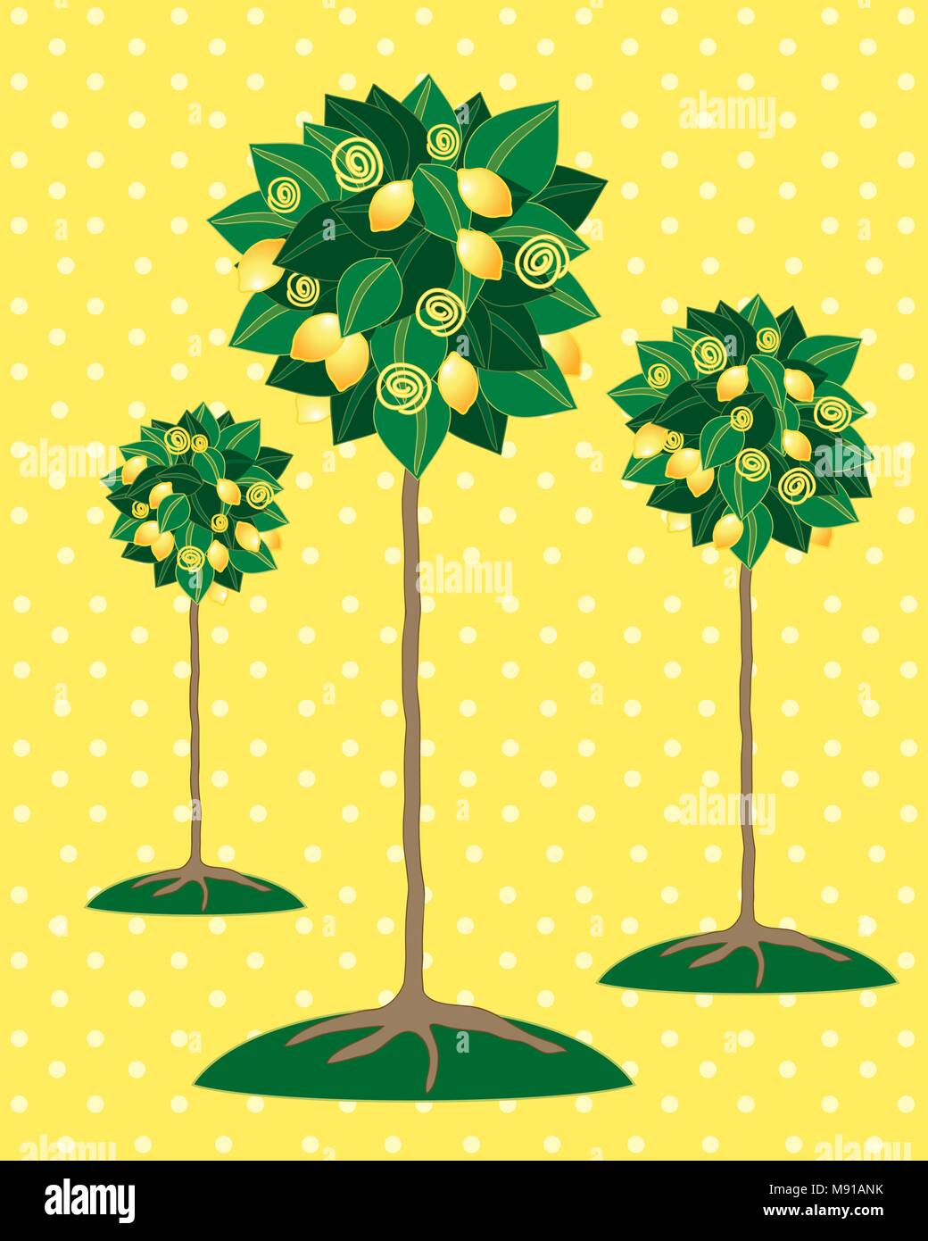 a vector illustration in eps 10 format of stylized lemon trees with ...