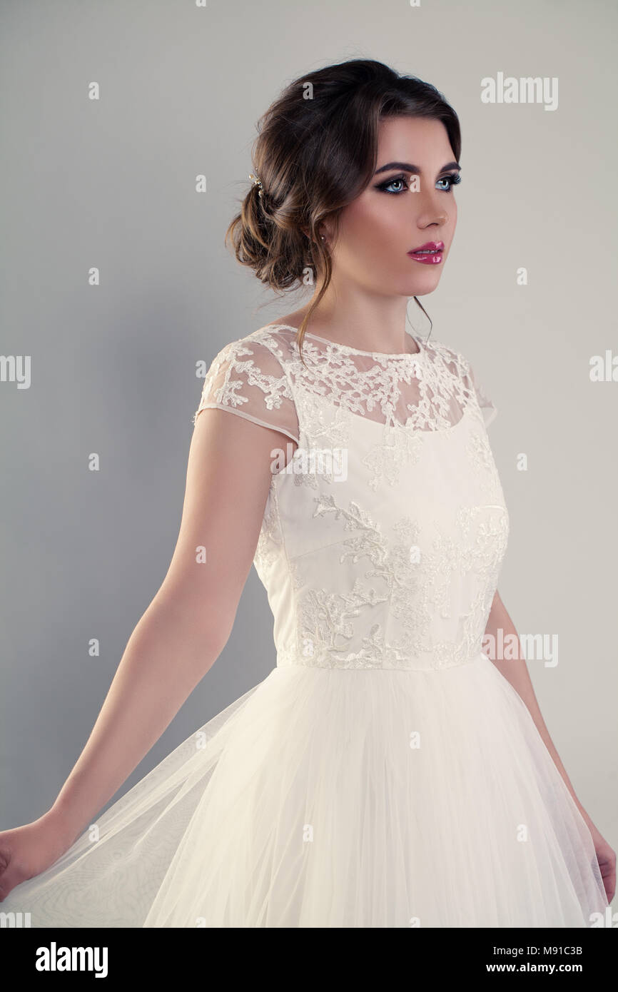 Perfect Young Woman Fiancee wearing White Wedding Dress Stock Photo - Alamy