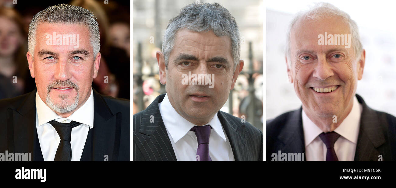 File photos of (from the left) Paul Hollywood, Rowan Atkinson and Gyles ...