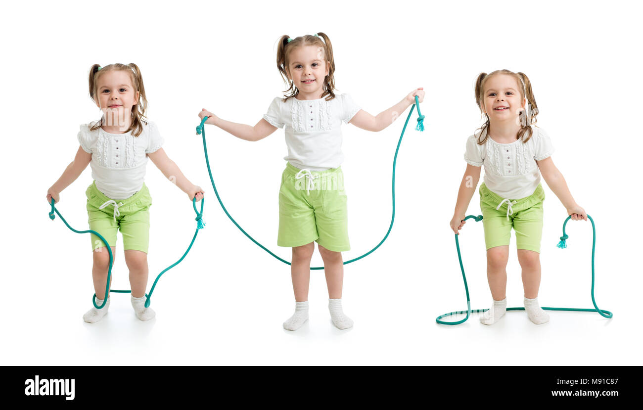 Set of kid girl jumping with rope isolated Stock Photo - Alamy