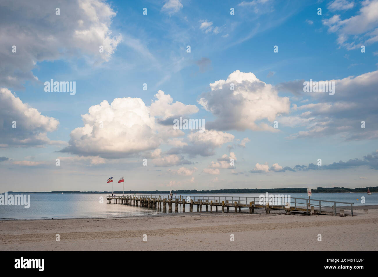 Beach and pier, Travemuende, Baltic Sea, Schleswig-Holstein, Germany ...