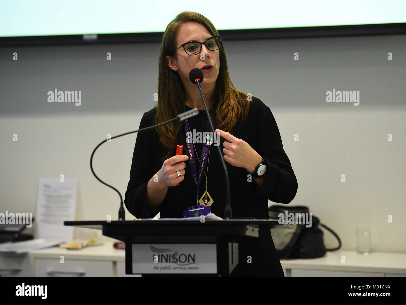 Sara Gorton, head of health at Unison, speaks during a meeting at the ...