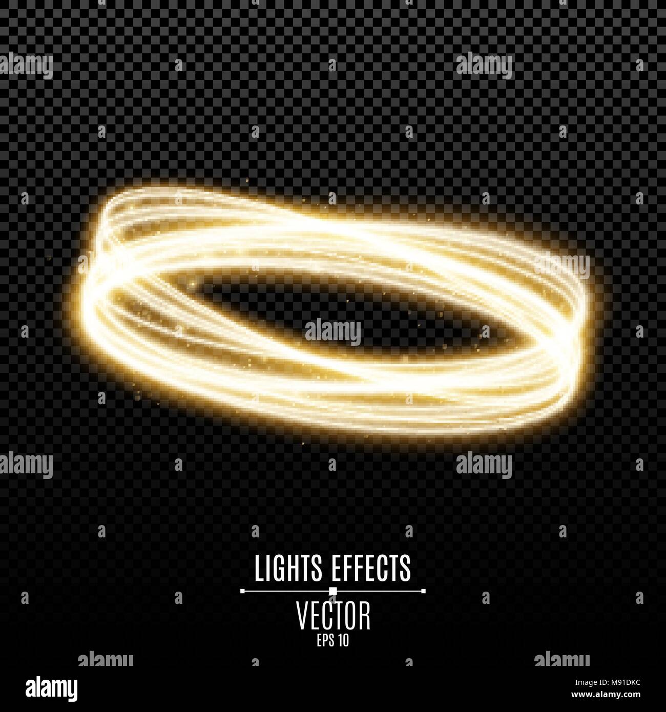 Abstract glowing ring of gold neon lines on a transparent background ...