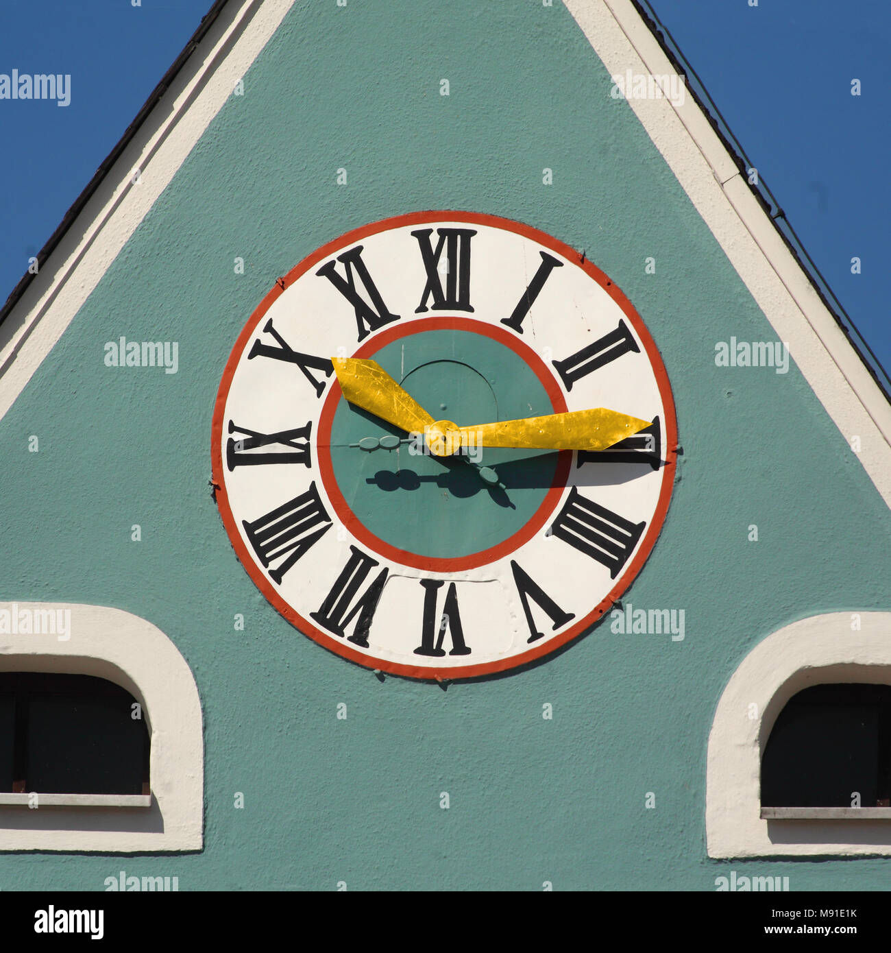 Clock at the town hall of Eschenbach in der Oberpfalz, Bavaria, Germany ...
